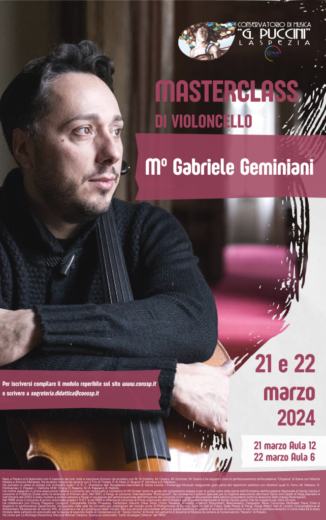 Masterclass di Violoncello del M° Gabriele Geminiani che si terrà nei ...
